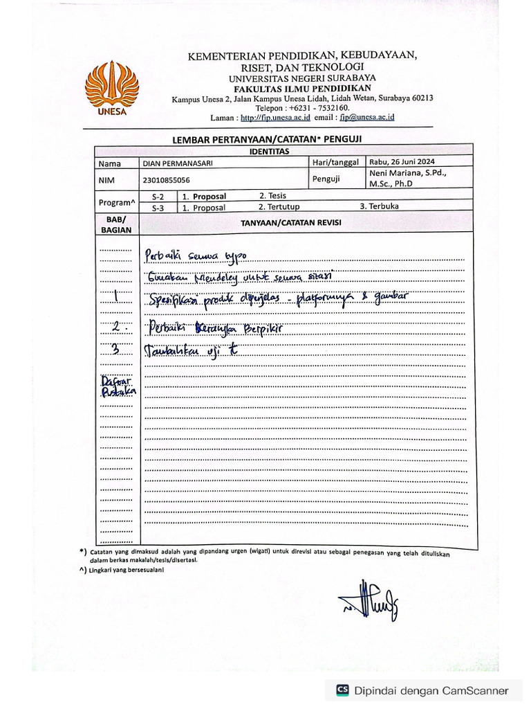 catatan Revisi Penguji | PDF