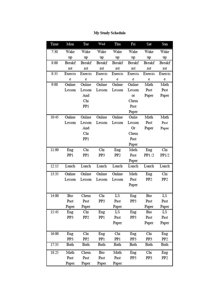 My Study Schedule | PDF