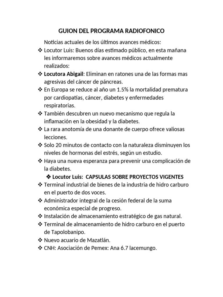 GUION DEL PROGRAMA RADIOFONICO litzy | PDF