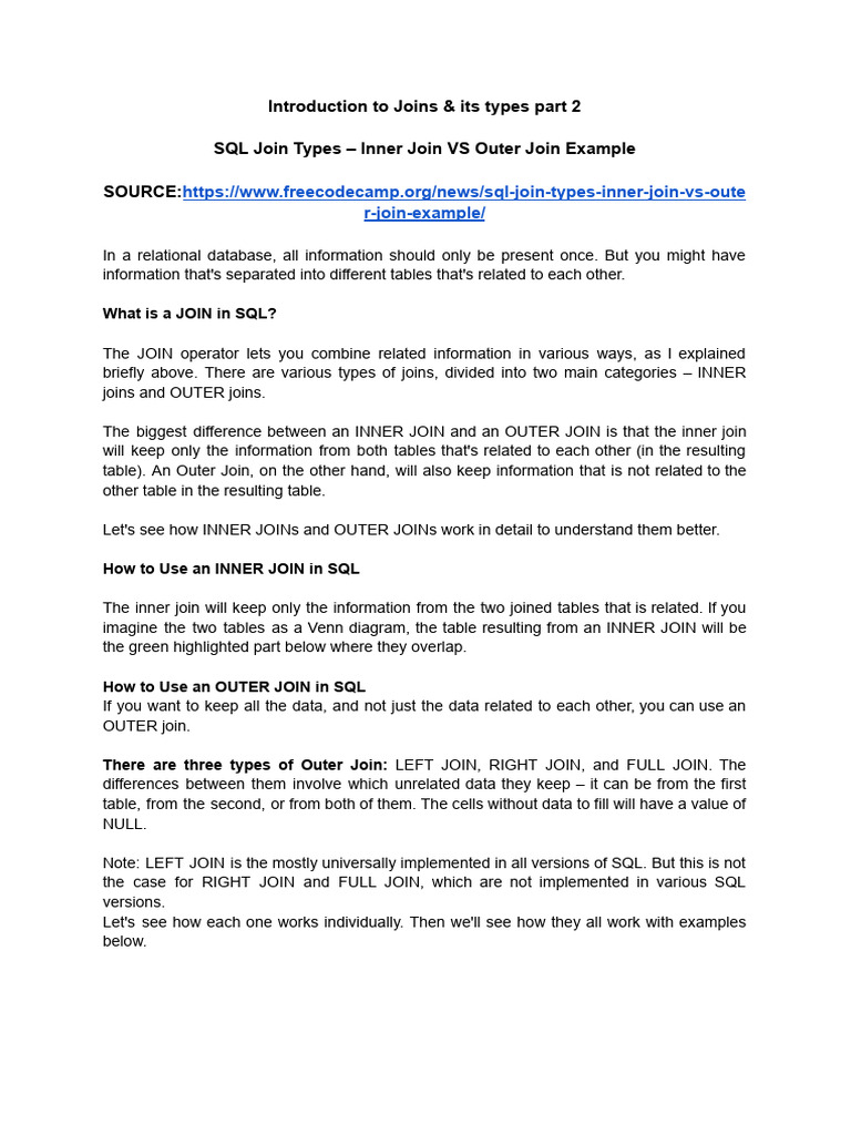 Introduction To Joins & Its Types Part 2 | PDF | Information Technology Management | Teaching ...