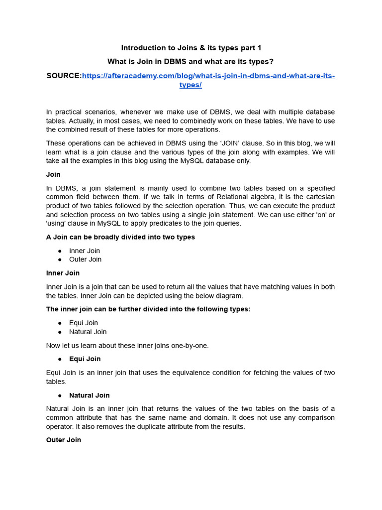 Introduction To Joins & Its Types Part 1 | PDF | Computing | Sql