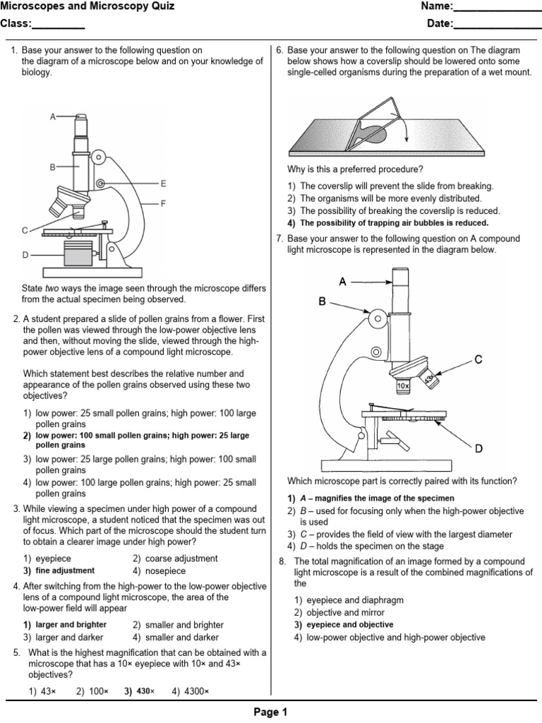 Teachers Copy Microscope Quiz | PDF