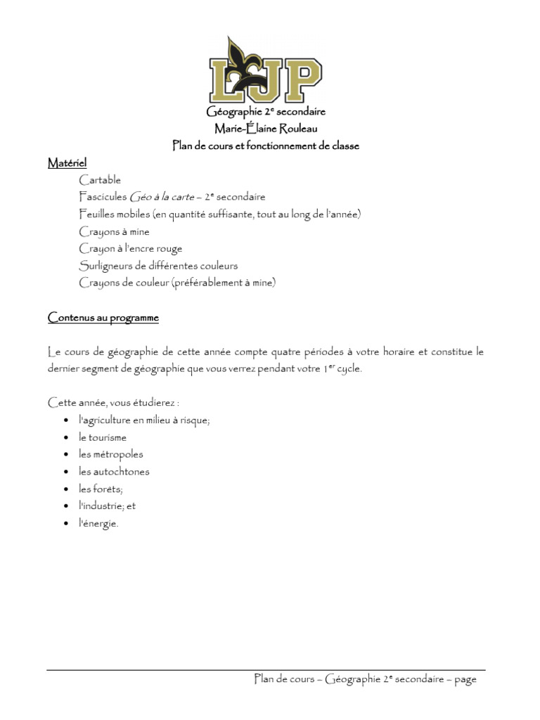 Plan_cours_geo_sec_2_PB_2021-2022 | PDF