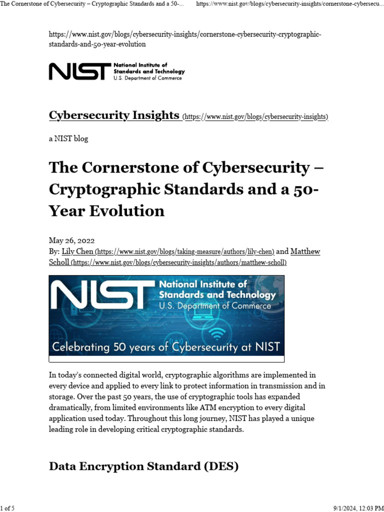 The Cornerstone of Cybersecurity - Cryptographic Standards and A 50 ...