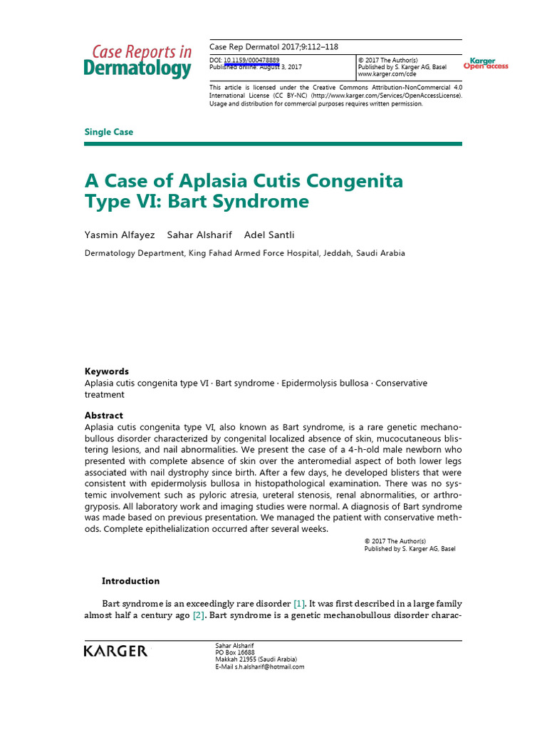 A Case of Aplasia Cutis Congenita-BART SYNDROME | PDF