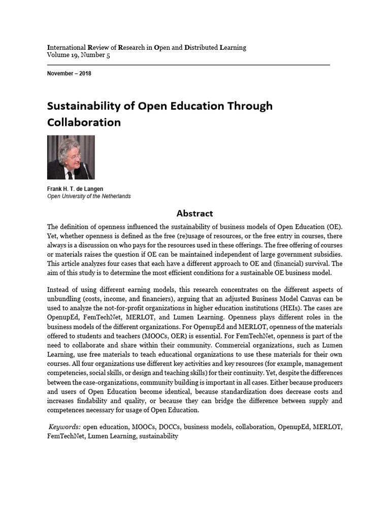 Sustainability of Open Education Through Collabora | PDF