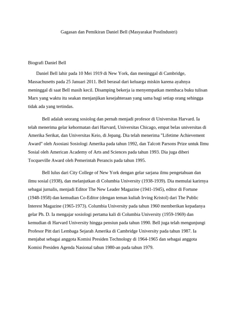 Gagasan Dan Pemikiran Daniel Bell | PDF
