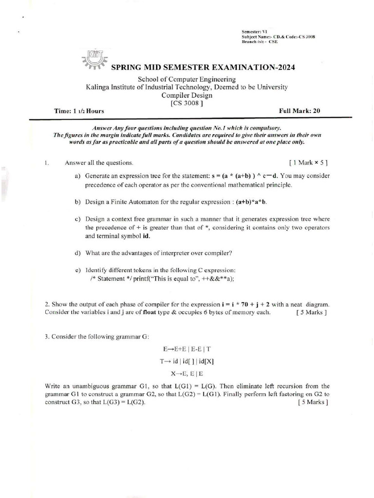 Compiler Design Mid-2024 | PDF