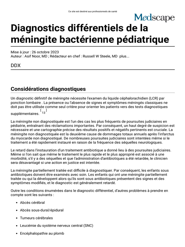 Diagnostics Différentiels de La Méningite Bactérienne Pédiatrique | PDF
