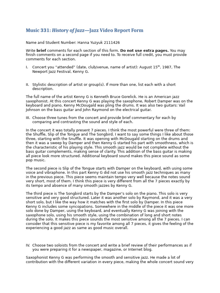 331 Jazz Video Report Form | PDF