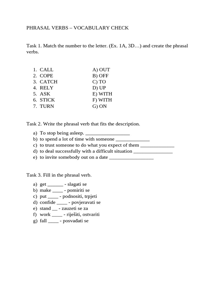 PHRASAL VERBS - Vocab Check (8.r) | PDF