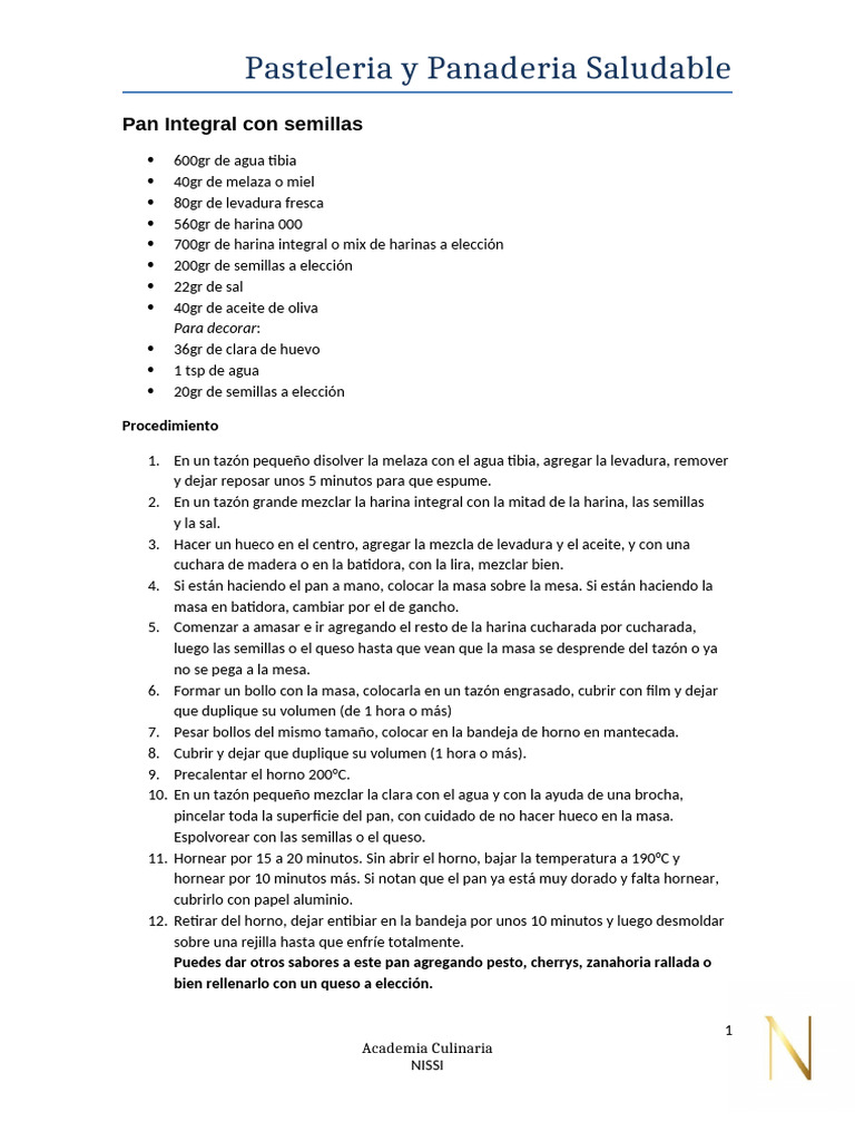 Taller de Panaderia y Pasteleria Saludable - 2023 | PDF