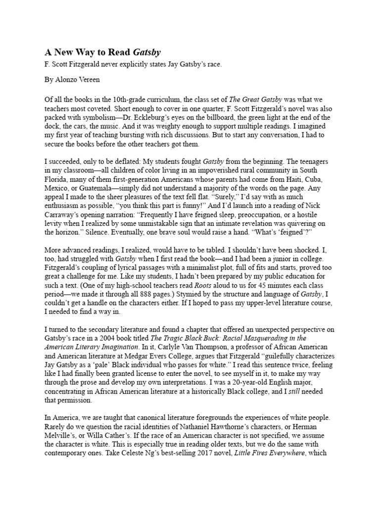 A New Way To Read Gatsby | PDF