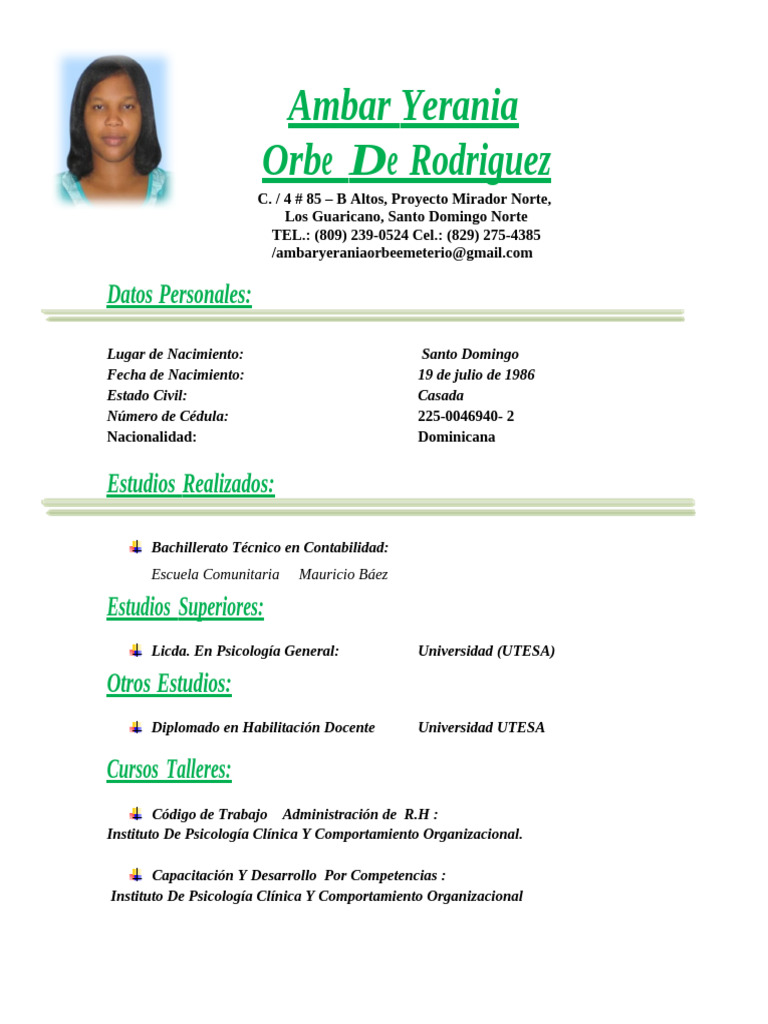 Currículum de Ambar Yerania Orbe | PDF | Salud y bienestar