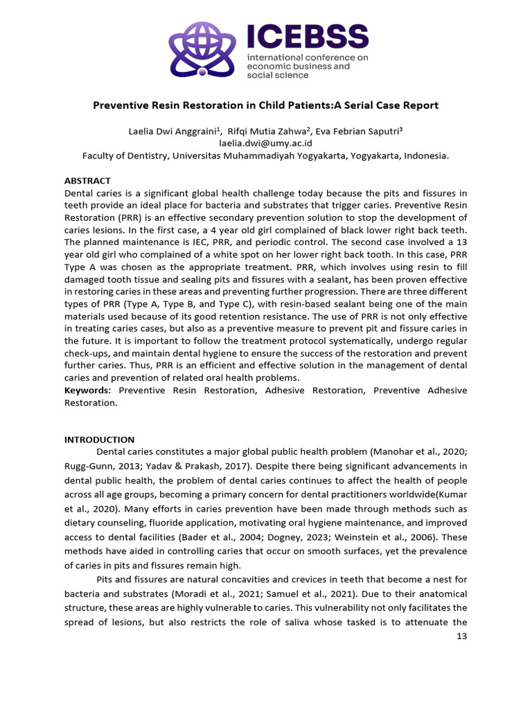 Preventive Resin Restoration in Child Patients:A Serial Case Report | PDF