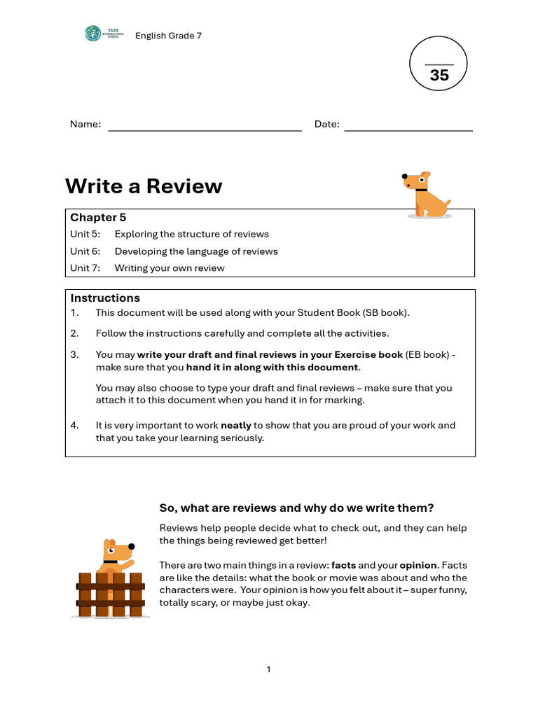 Grade 7 English - Writing a review | PDF