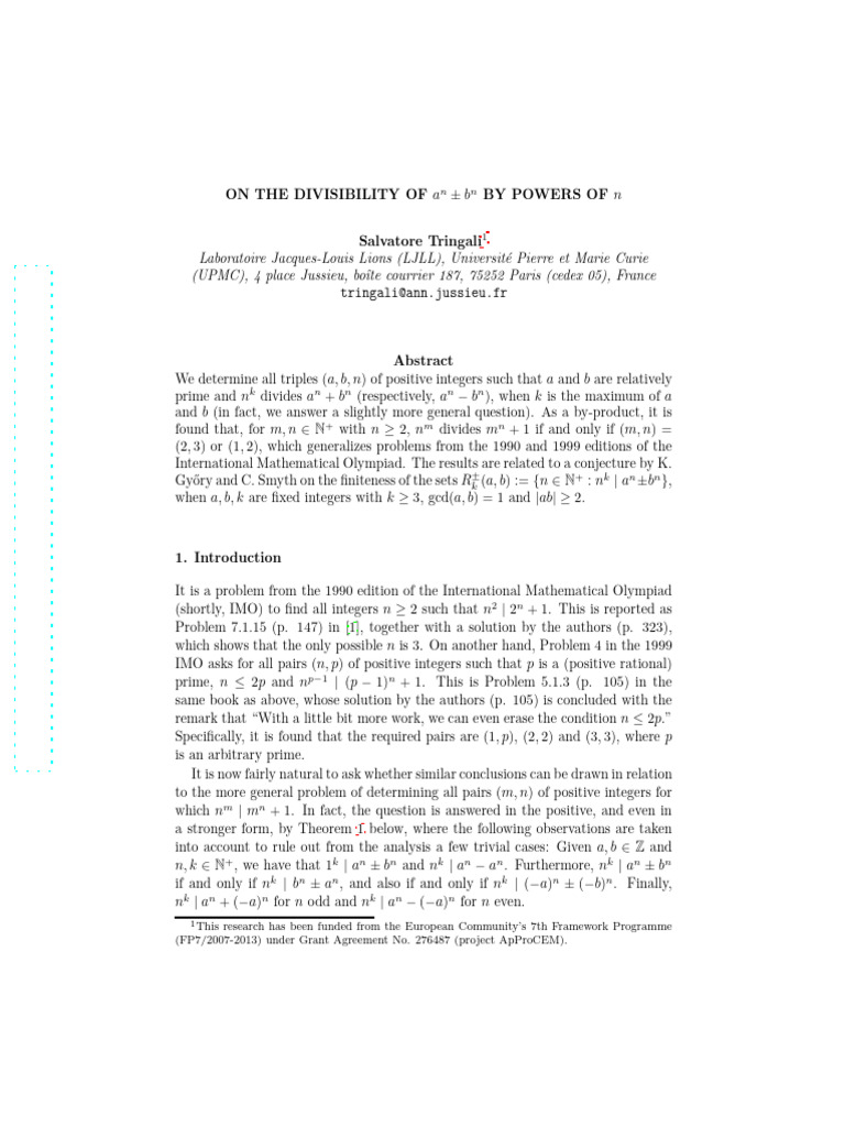 On The Divisibility of by Powers of | PDF