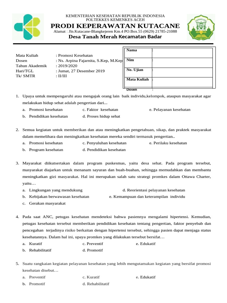 Soal Ujian Promosi Kesehatan | PDF