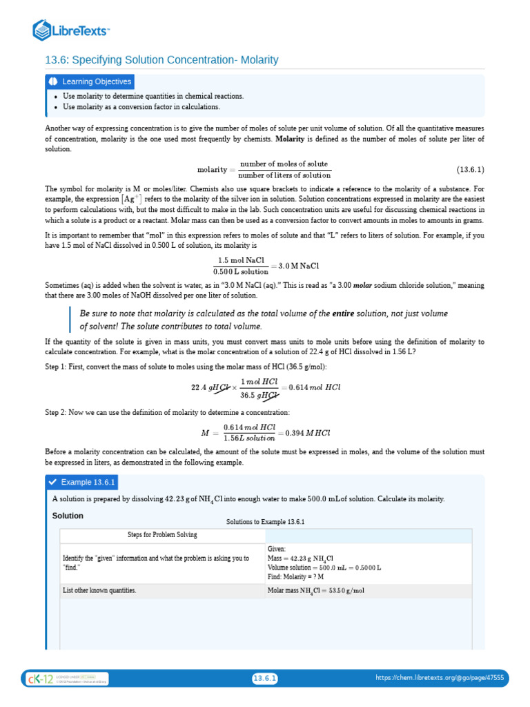 Molarity | PDF