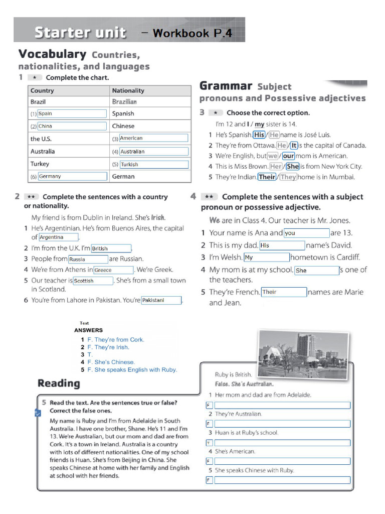 Workbook Activities Correction - Starter Unit | PDF