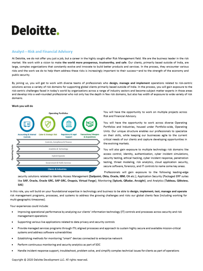 Deloitte Advisory USI - Engineering School - Analyst JD - 2020 | PDF ...