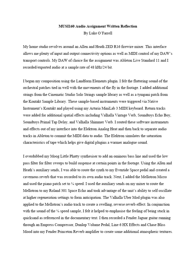 MUSI160 Audio Assignment Written Reflection | PDF