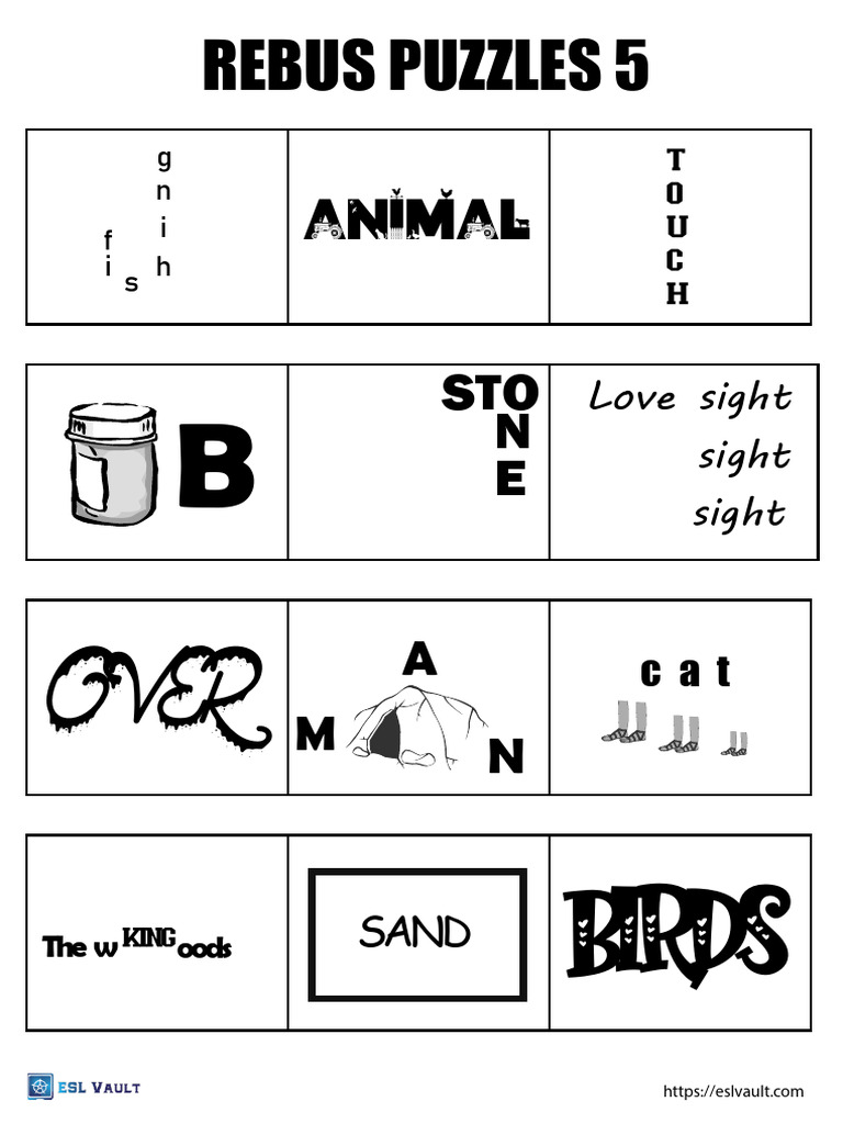 Rebus Puzzle Worksheet Printable 5 | PDF
