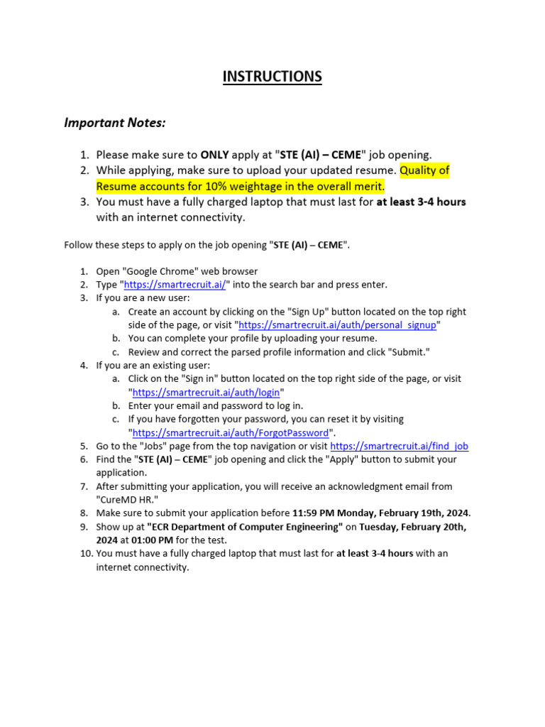 Instructions To Apply - CEME | PDF