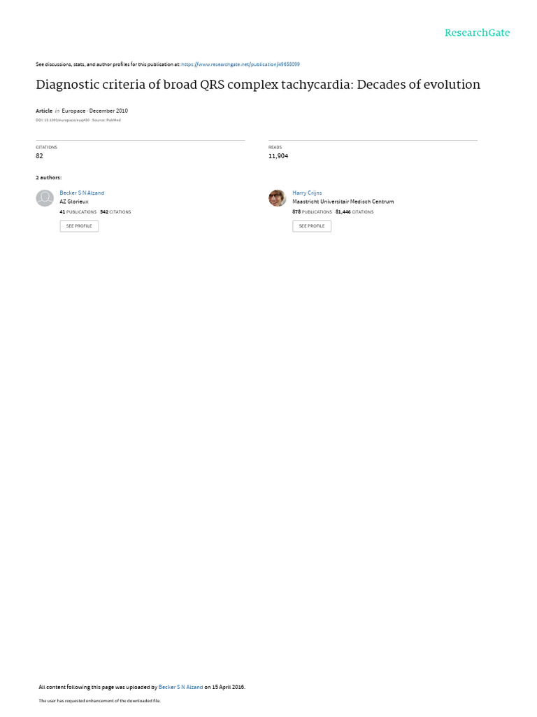 Diagnostic Criteria of Broad QRS Complex Tachycard | PDF