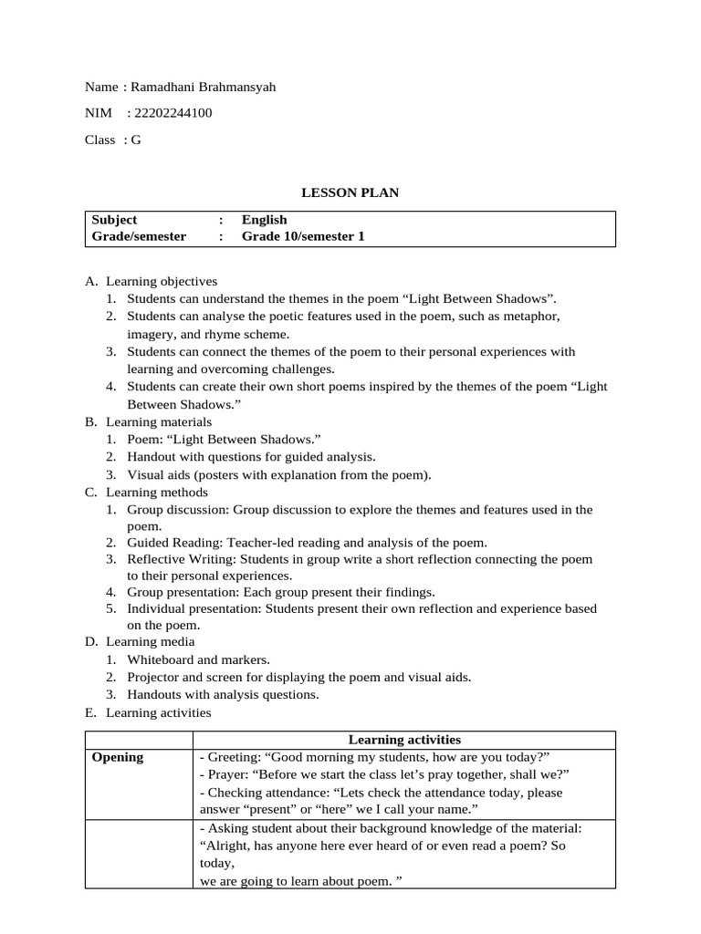 Lesson Plan Literature | PDF