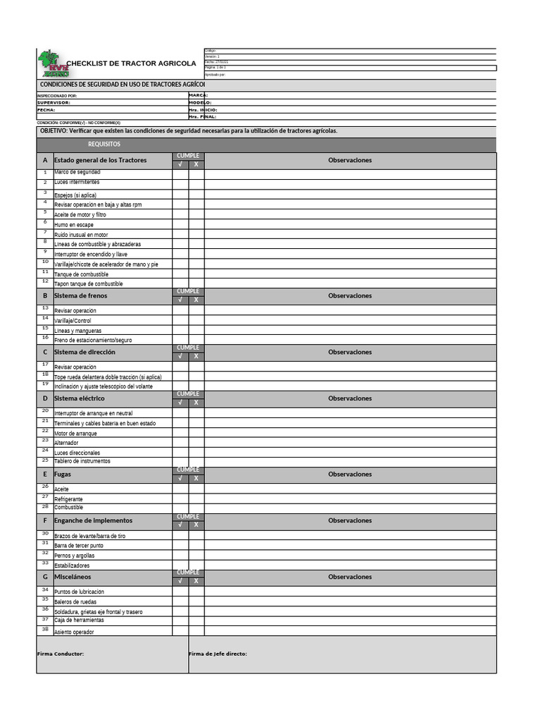 Check List Tractores - Agricolas (Modelo Jimma) | PDF | Tractor | Direccion