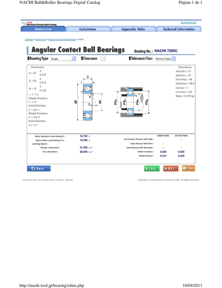 NACHI 7205C Bearing Specifications | PDF | Computers