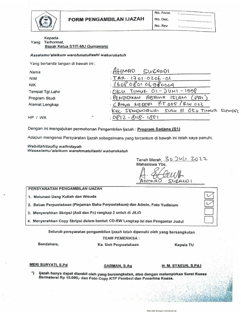 Surat Kuasa Pengambilan Ijazah Bandi | PDF