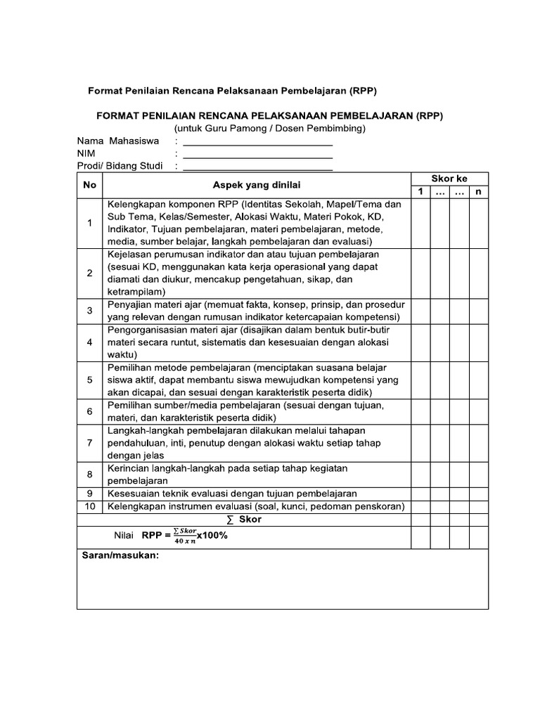 Format Penilaian RPP | PDF