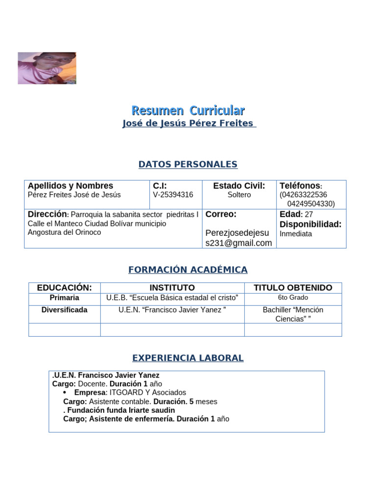 Currículum Jose de Jesus Perez Imprimir | PDF