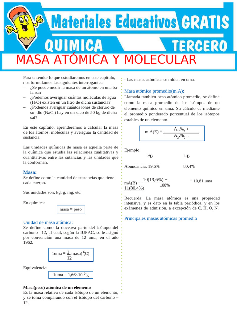 Conceptos Básicos de Masa Atómica y Mol | PDF | Mole (Unidad) | Compuestos químicos