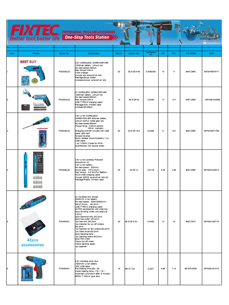Fixtec Tools Catalog-220v | PDF
