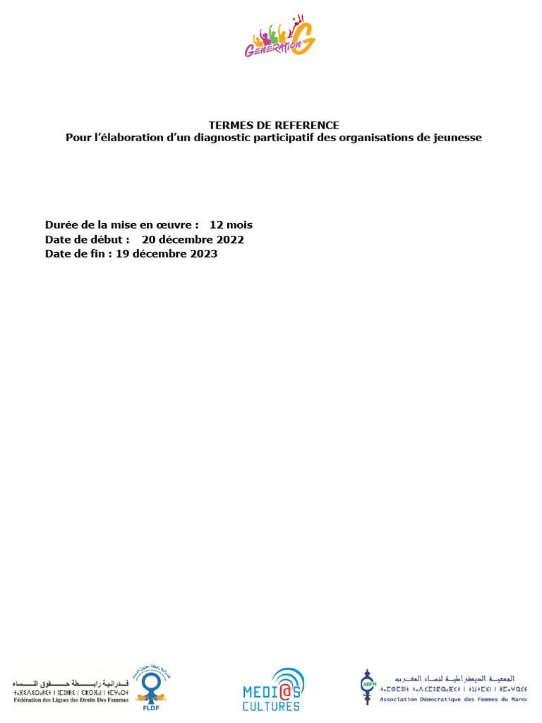 Termes de Reference Diagnostic Participatif | PDF