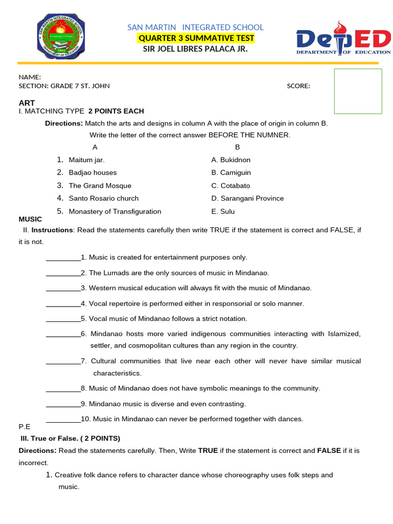 G7 Q3 Summative | PDF