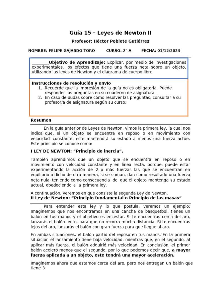 Guía de Física Leyes de Newton. | PDF