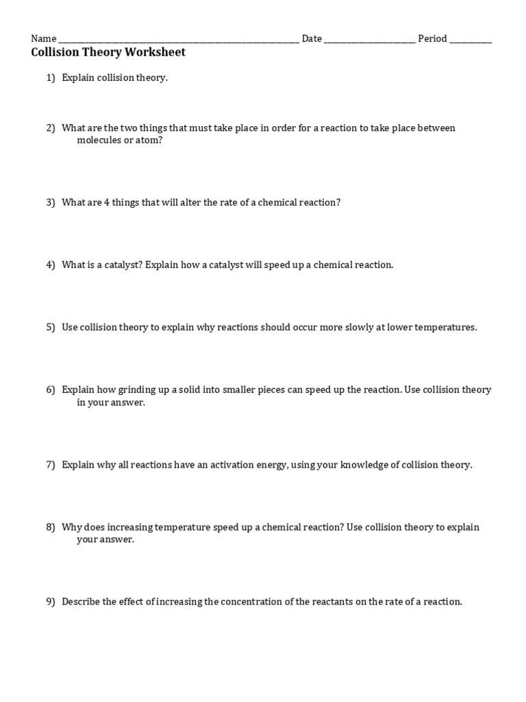 Collision Theory Worksheet | PDF