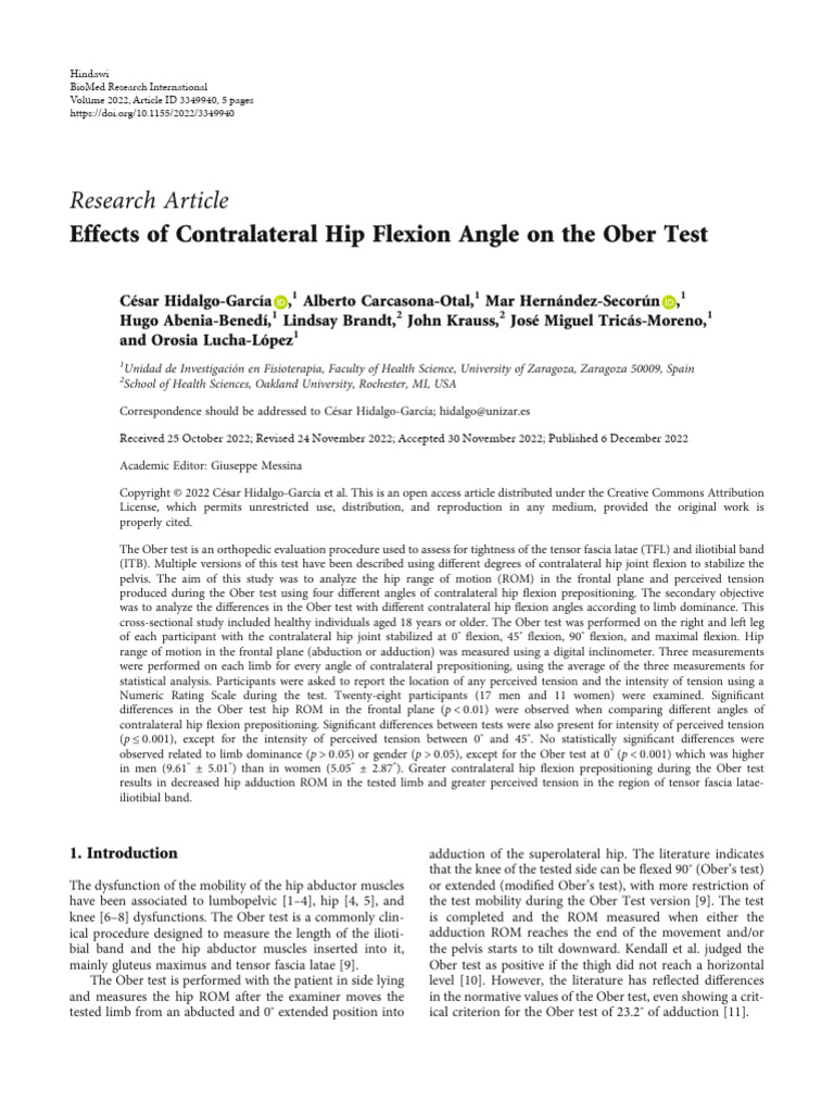 Effects of Contralateral Hip Flexion Angle On The | PDF
