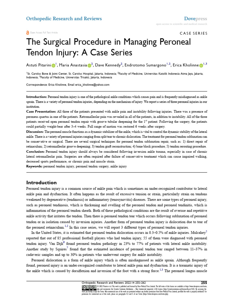 The Surgical Procedure in Managing Peroneal Tendon | PDF