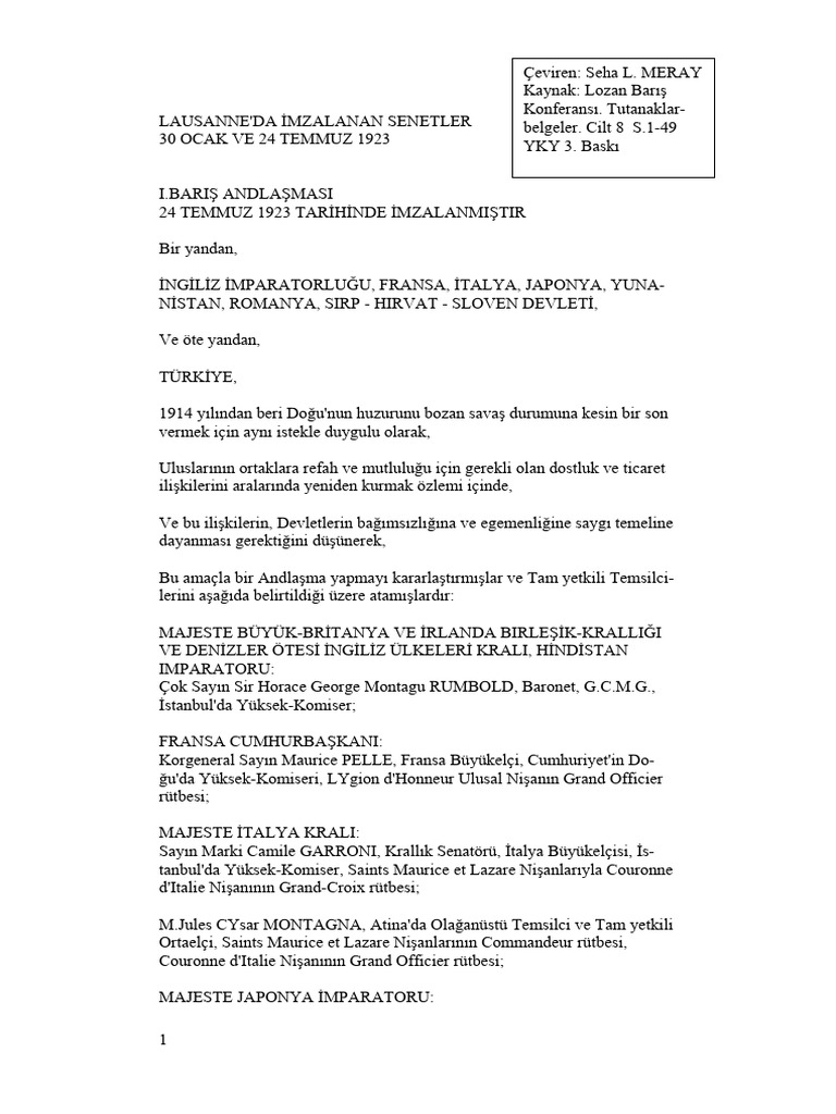 Lozan Barış Antlaşması | PDF