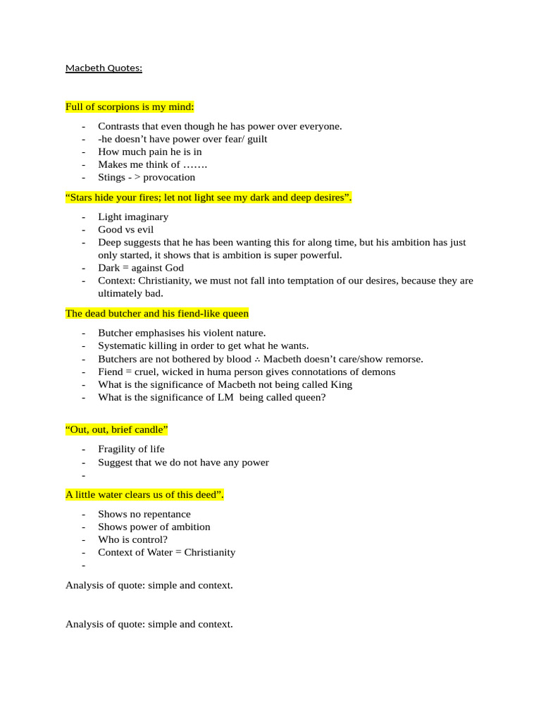 Macbeth Quotes Analysis | PDF