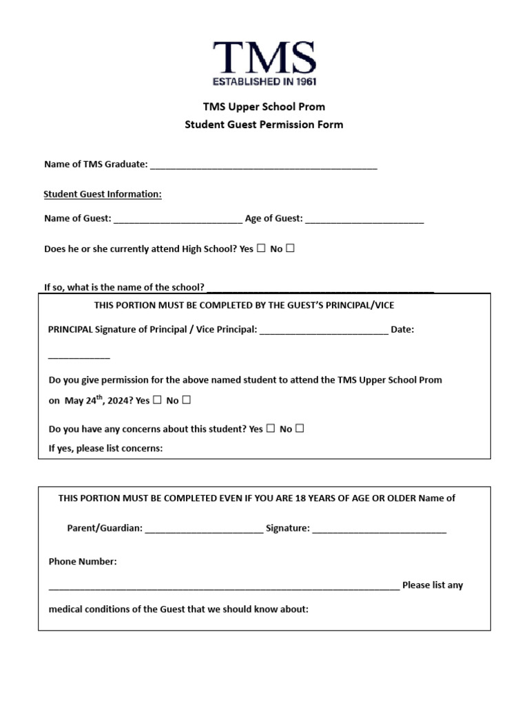 Student Guest Permission Form - 2024 | PDF