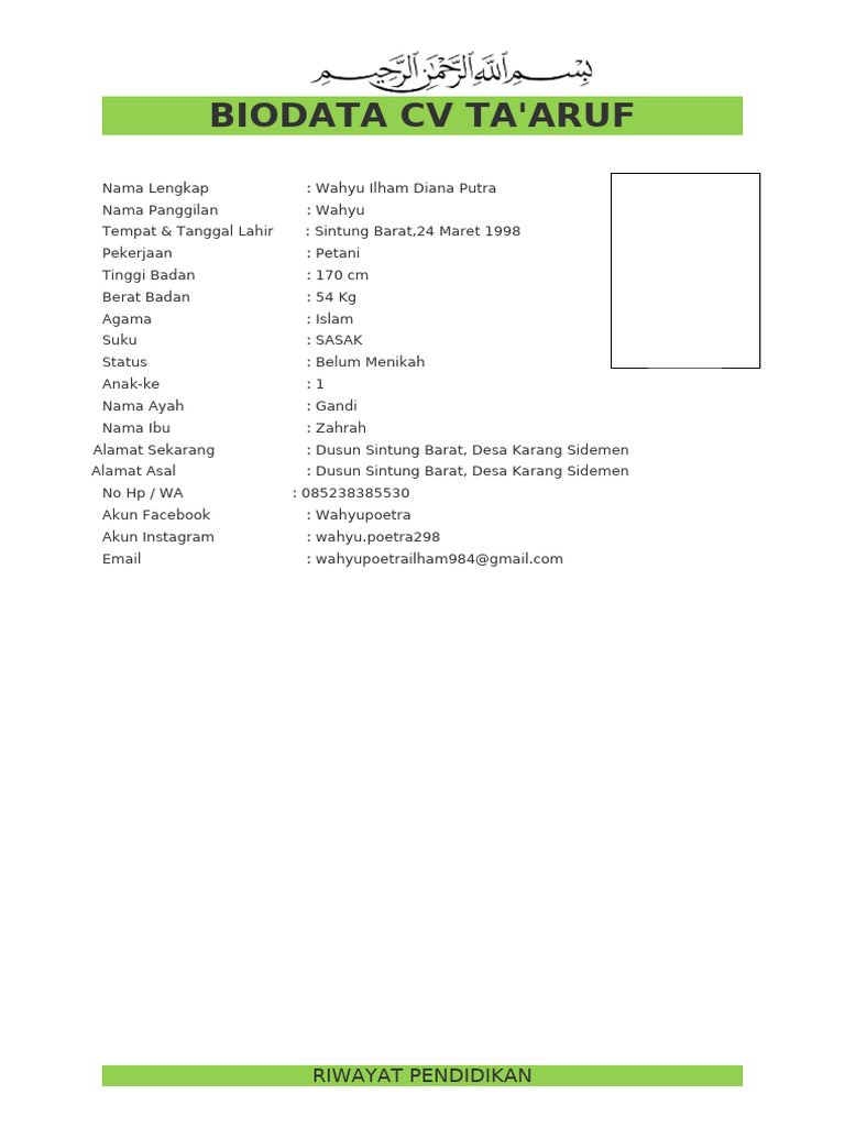 BIODATA CV Nikah | PDF