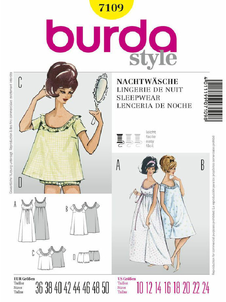 Burda Pijama y Camison de Dama | PDF