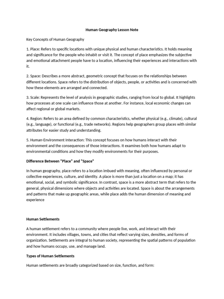 Human Geography Lesson Note | PDF | Urbanization | Slum