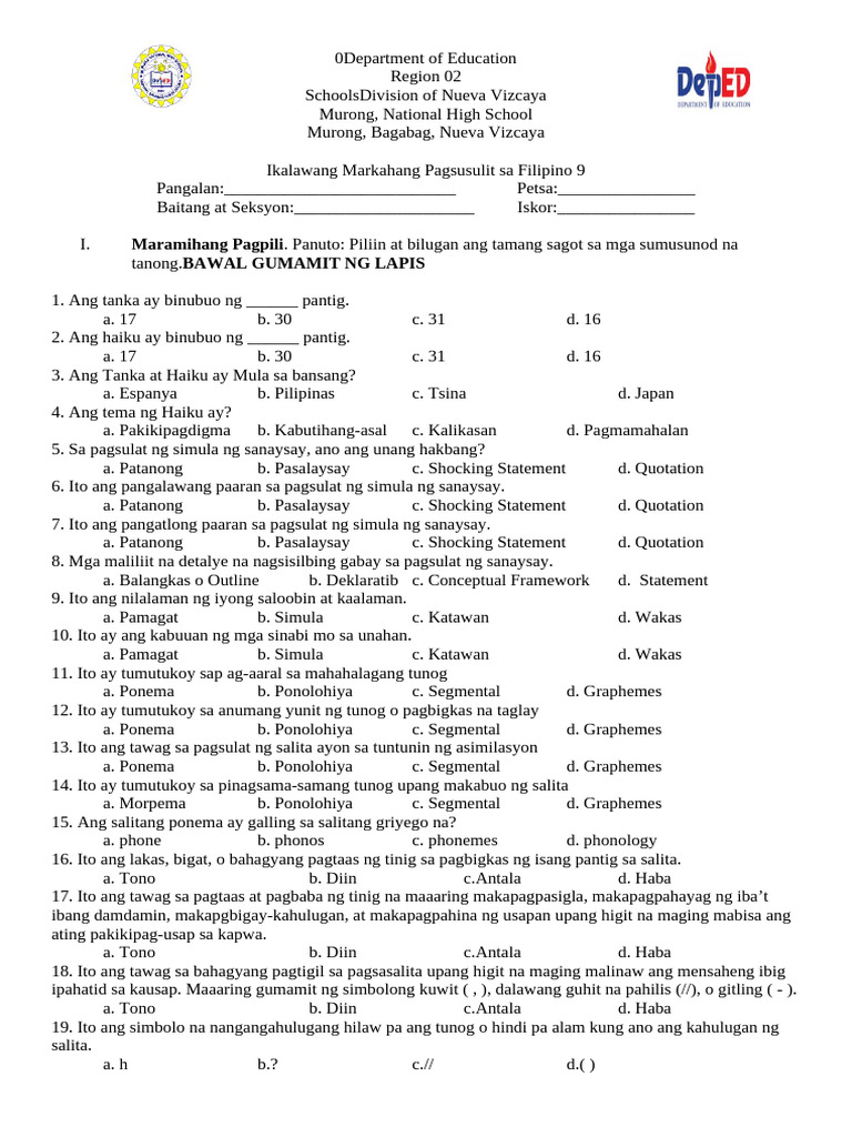 2nd Quarter Grade 9 SM | PDF